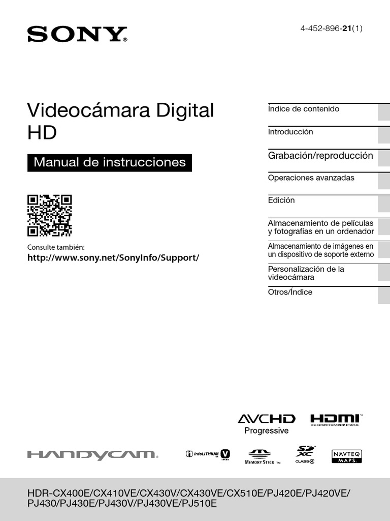 Sony Camara Video. manual hdr cx410ve | PDF | Reciclaje | USB