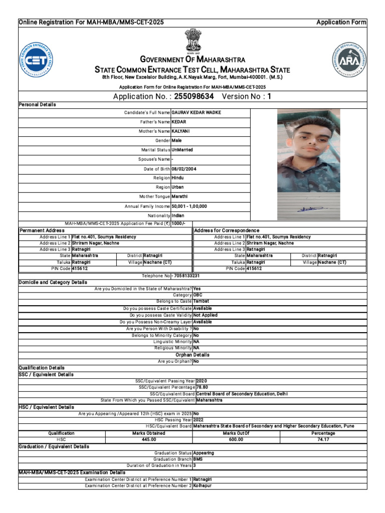 State Common Entrance Test Cell, Government of Maharashtra __.. | PDF ...