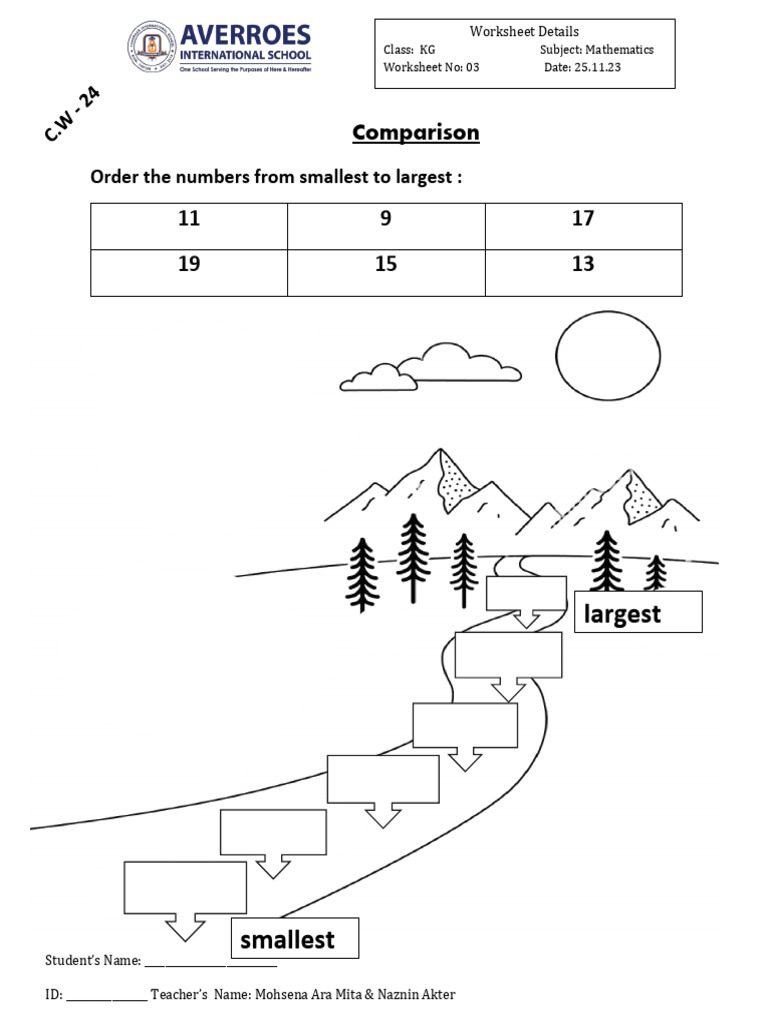 KG Math Worksheet: Number Ordering | PDF
