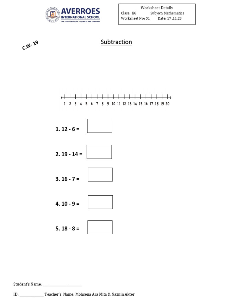 C.w-19 Subtraction Using Number Line. | PDF