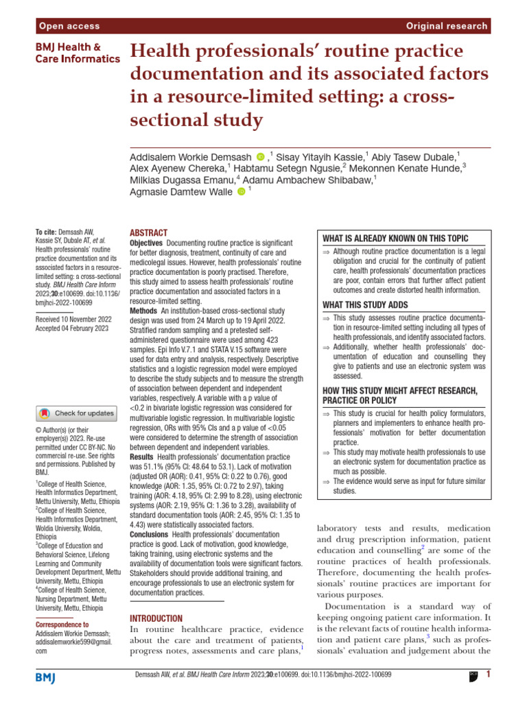 HCP Routine Practice and Nursing Documentation | PDF | Open Access ...