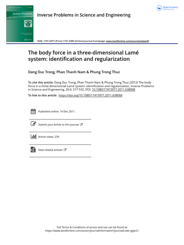 The body force in a three-dimensional Lam system identification and regularization | PDF ...