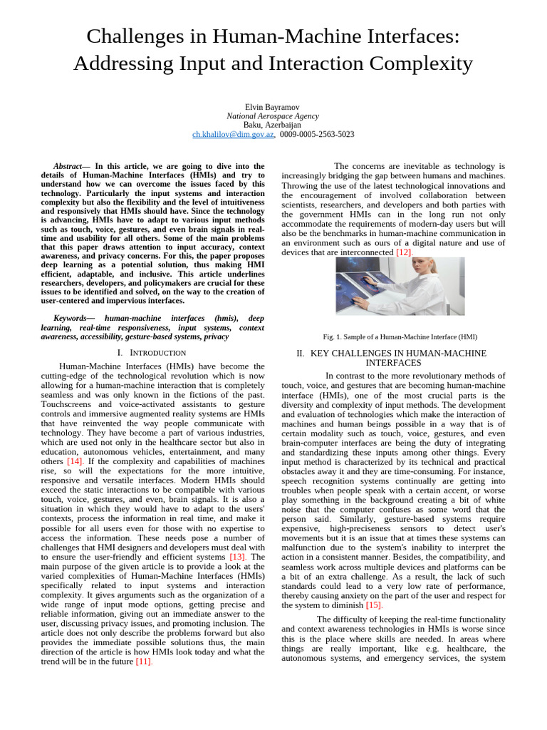 Challenges in Human-Machine Interfaces | PDF | User Interface | Deep Learning