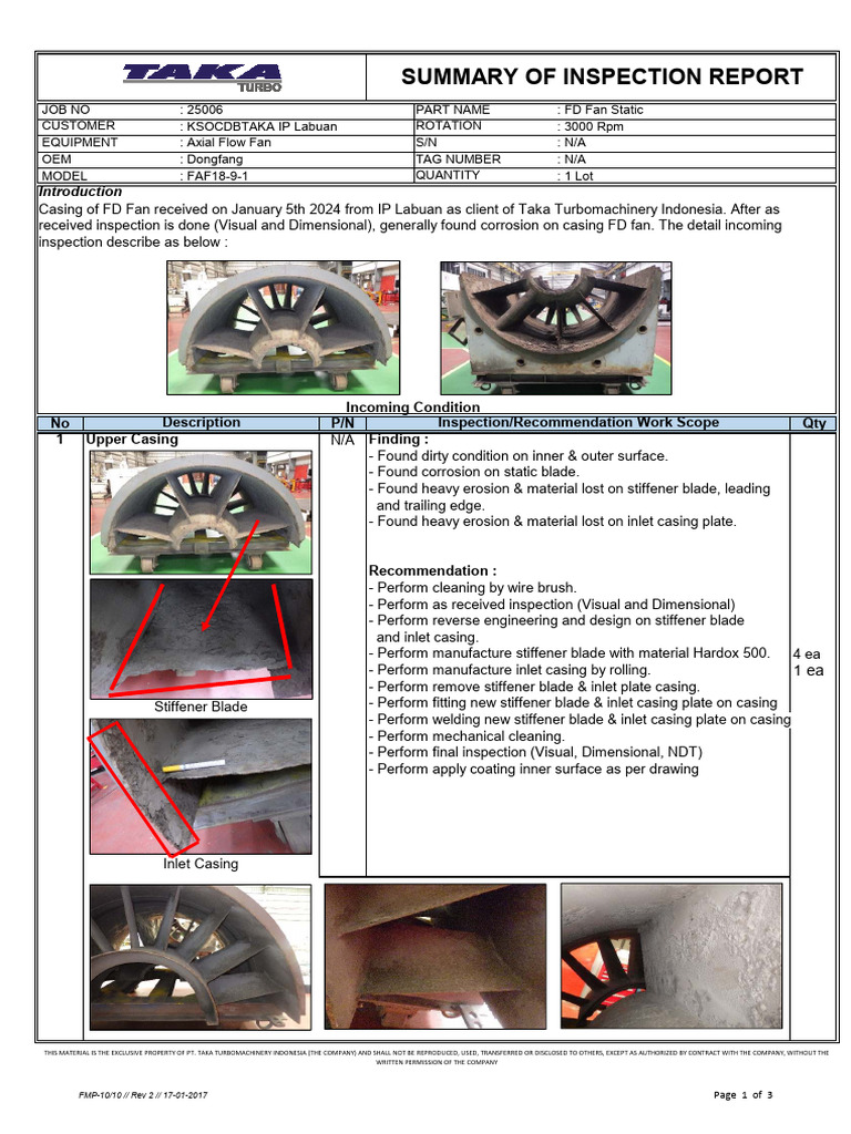Summary of Inspection Report Job #25006, KSOCDBTAKA - Jasa Repair ...