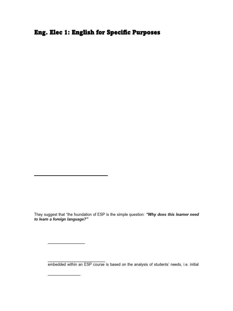 English for Specific Purposes Course Overview | PDF | Learning | Teachers