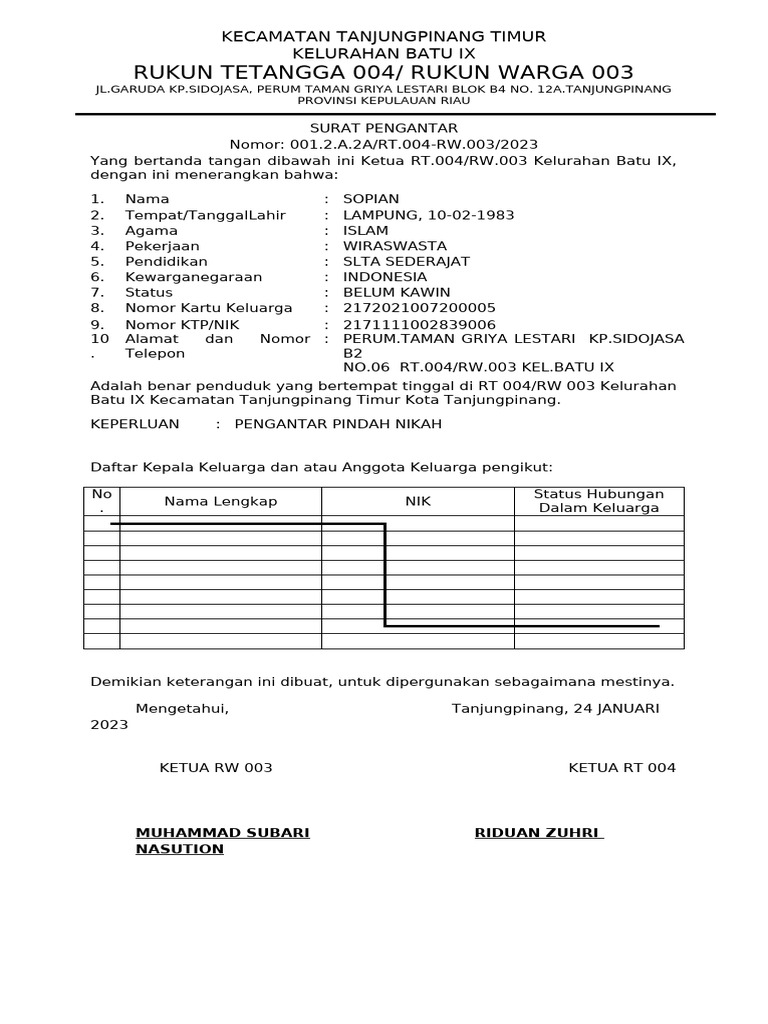 Surat Pengantar RT 2022 | PDF