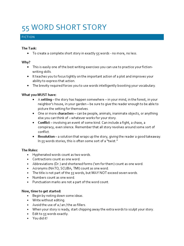 55 Word Short Story Assignment | PDF