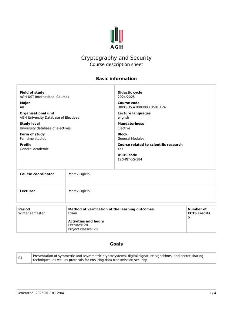 Cryptography and Security Course Overview | PDF | Java (Programming ...