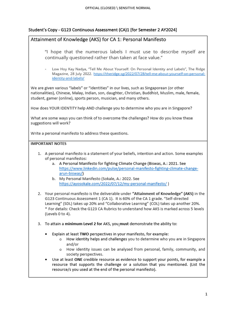 G123 S2 AY2024 - Continuous Assessment 1 - Student | PDF | Plagiarism ...