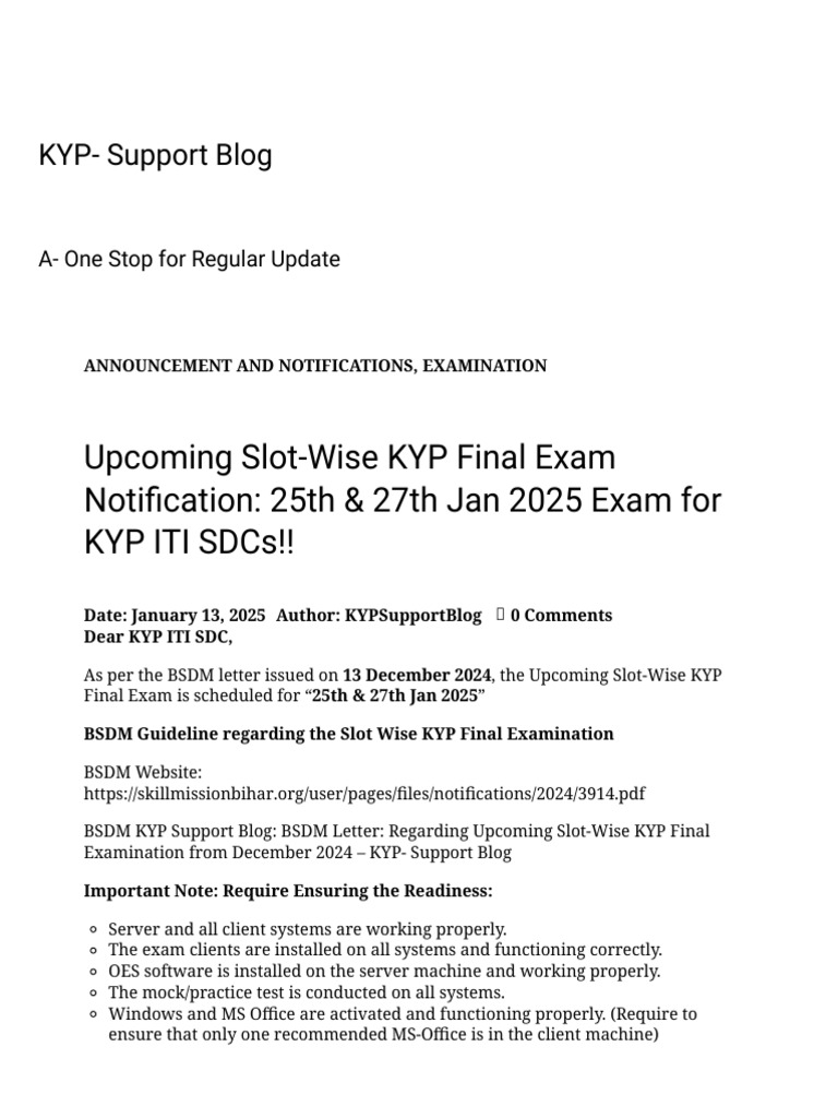 Upcoming Slot-Wise KYP Final Exam Notification - 25th & 27th Jan 2025 ...