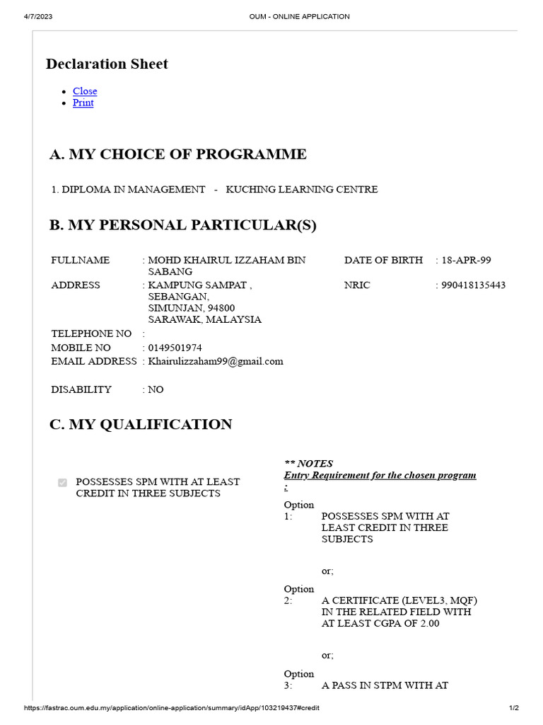 declaratiom | PDF | Qualifications | Educational Stages