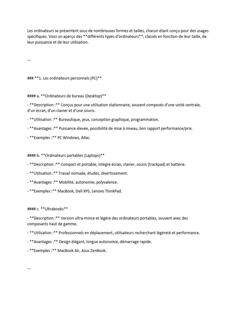 Types d'ordinateurs : Guide complet | PDF | Ordinateur de bureau ...