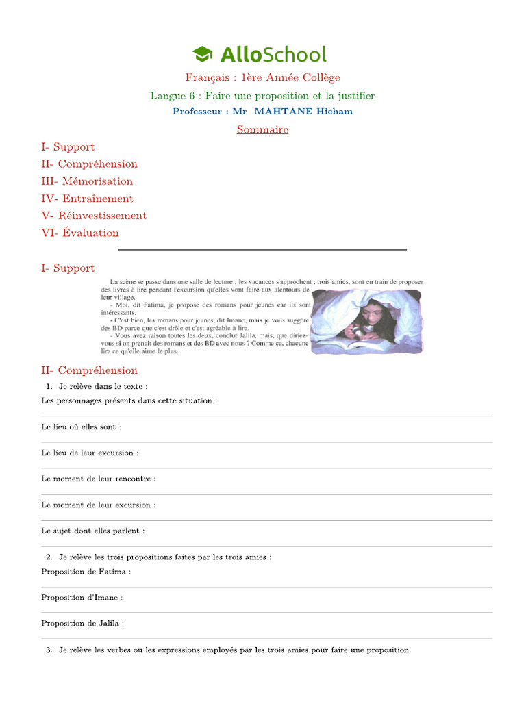 3 Langue 6 Faire Une Proposition Et La Justifier 2 | PDF