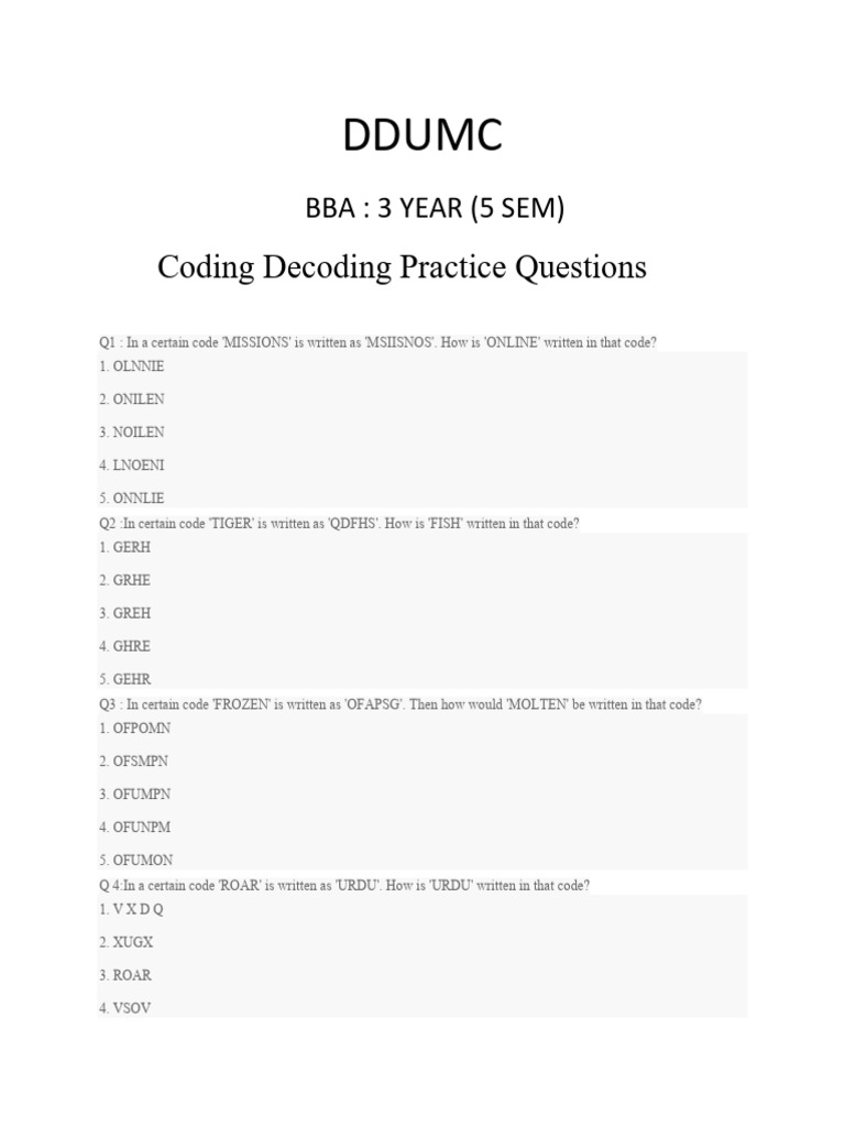 Coding Decoding Practice Quiz | PDF