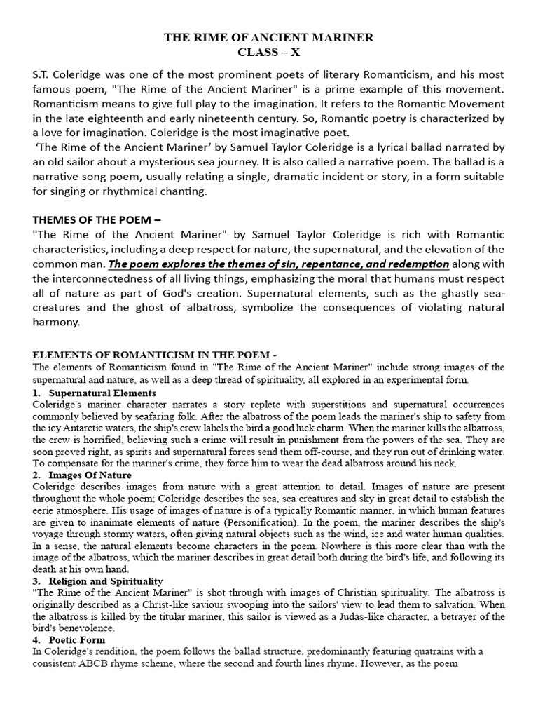 The Rime of Ancient Mariner - QAns | PDF | Romanticism