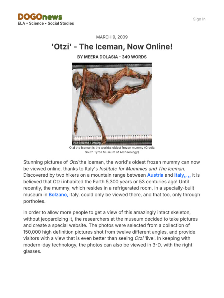 'Otzi' - The Iceman, Now Online! | PDF