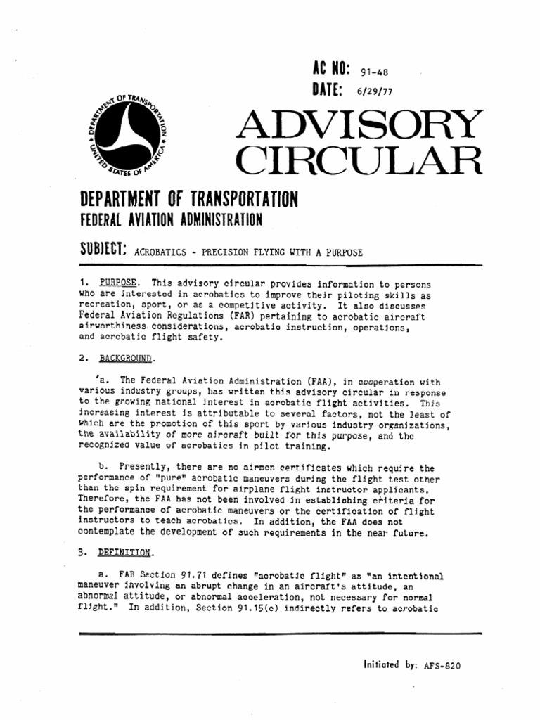 FAA Advisory 91-48 - AEROBATICS - PRECISION FLYING WITH A PURPOSE | PDF ...