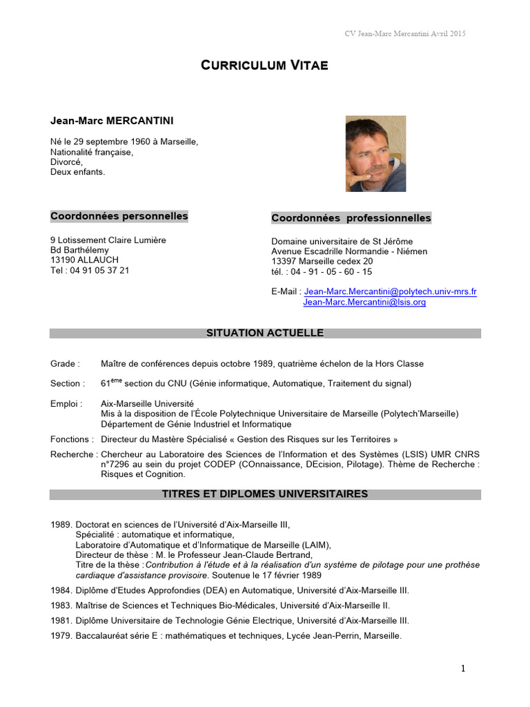 CV de Jean-Marc Mercantini 2015 | PDF | Ontologie (informatique) | Sécurité