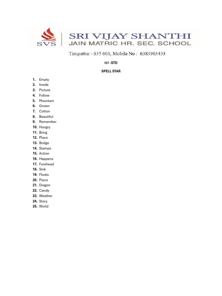 Spell Star 1st STD | PDF