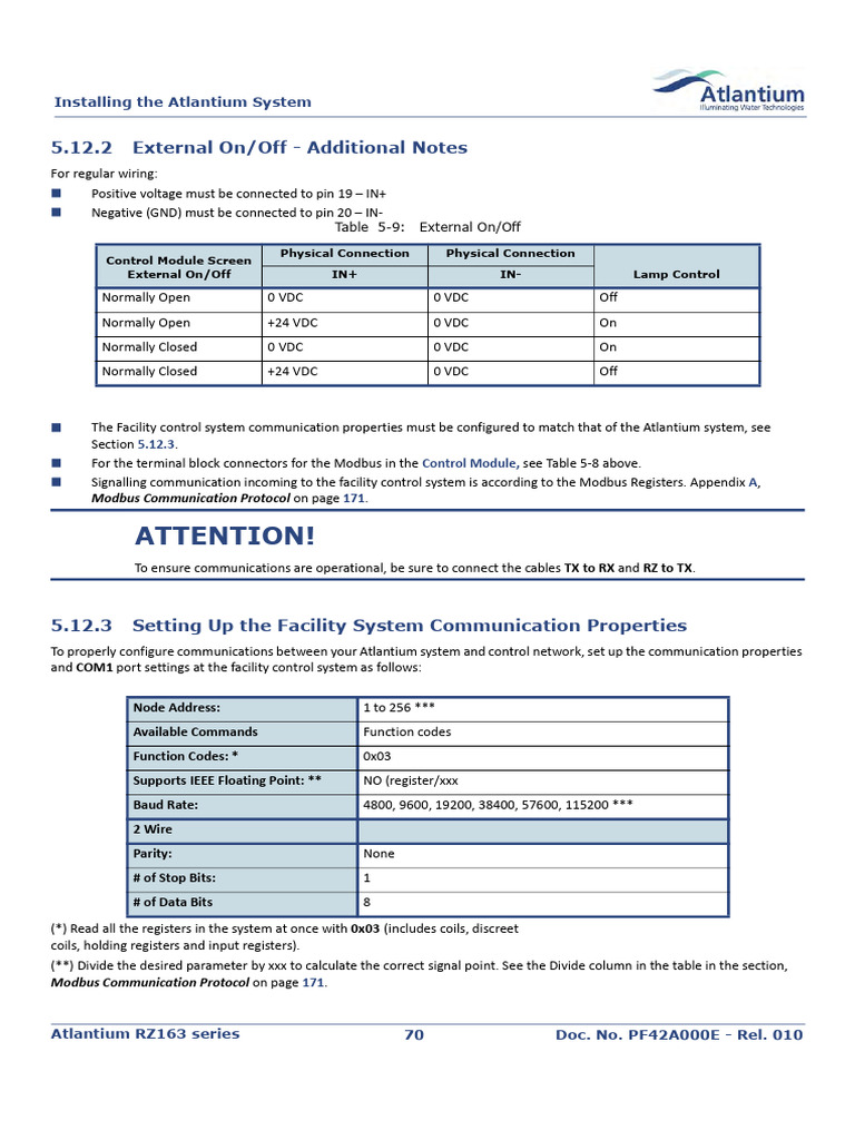 Modbus Register Map for Atlantium System | PDF | Computer Network | Valve