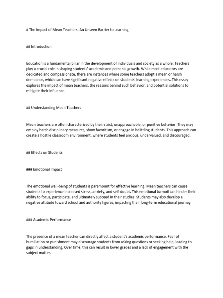 The Impact of Mean Teachers | PDF | Teachers | Cognition