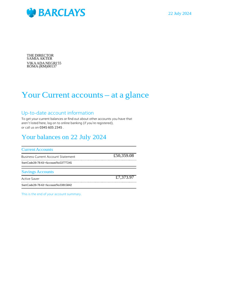 Current Account Balances Summary | PDF