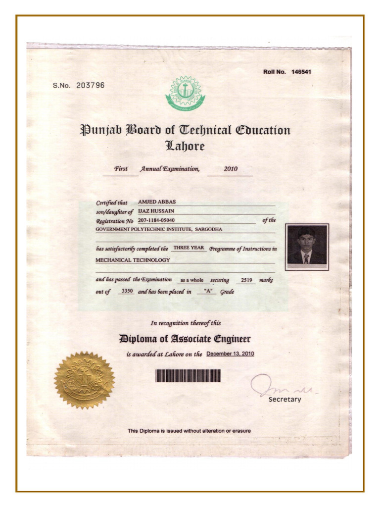 DAE Mechanical Certificate | PDF