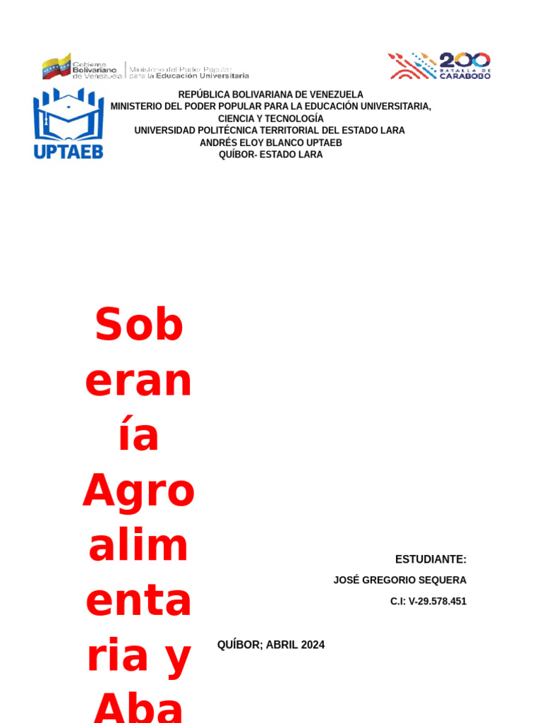 SOBERANIA ALIMENTARIA | PDF | Alimentos | Venezuela