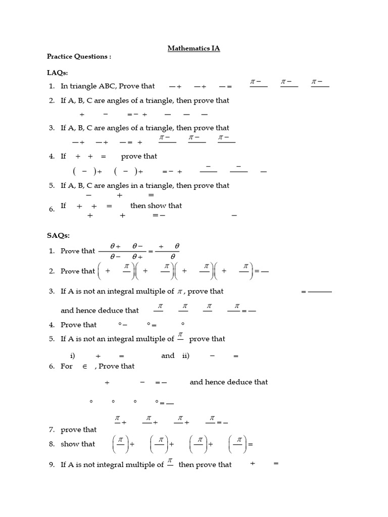 Maths IA & IB - Practice Questions For UT-2 | PDF | Geometry ...