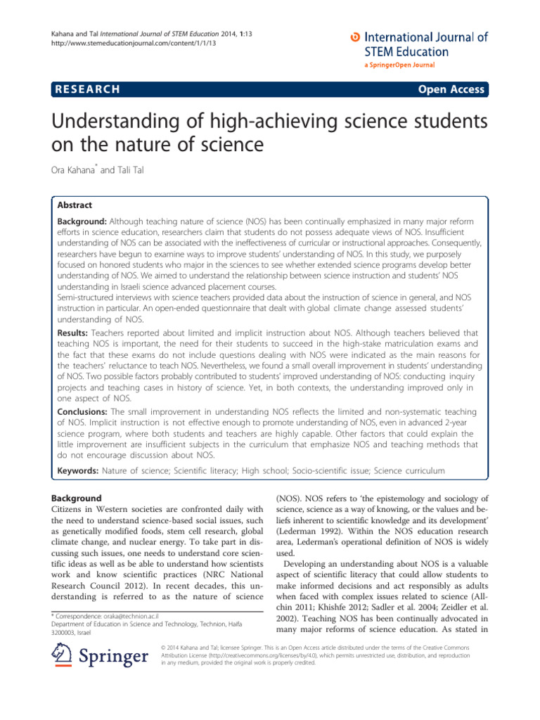 Understanding of Highachieving Science Students On The Nature of ...