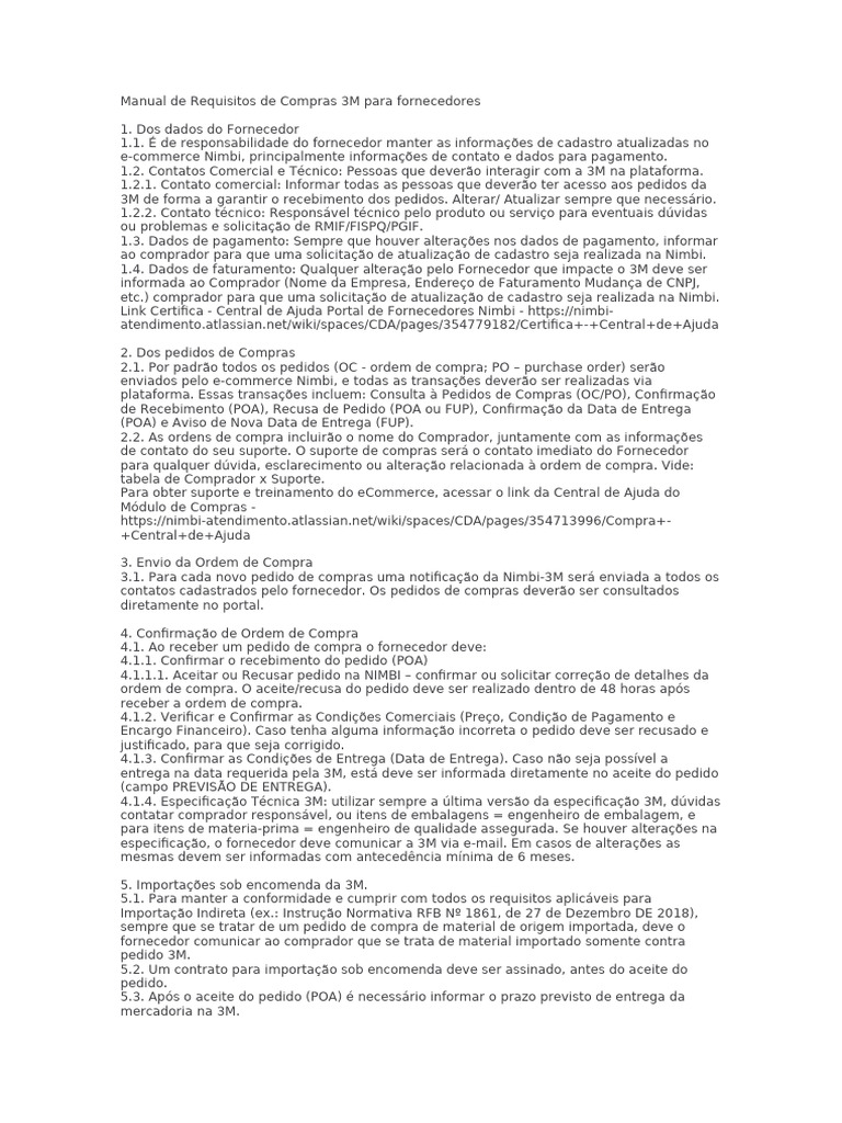 Manual de Requisitos de Compras 3M Para Fornecedores | PDF | E-commerce