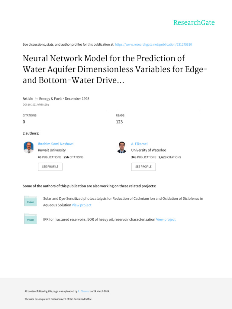 Neural Network Model For The Prediction of Water Aquifer Dimensionless ...