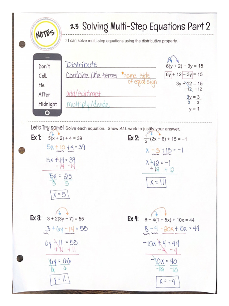 2.3 Solving Multi-Step Equations Part 2 | PDF