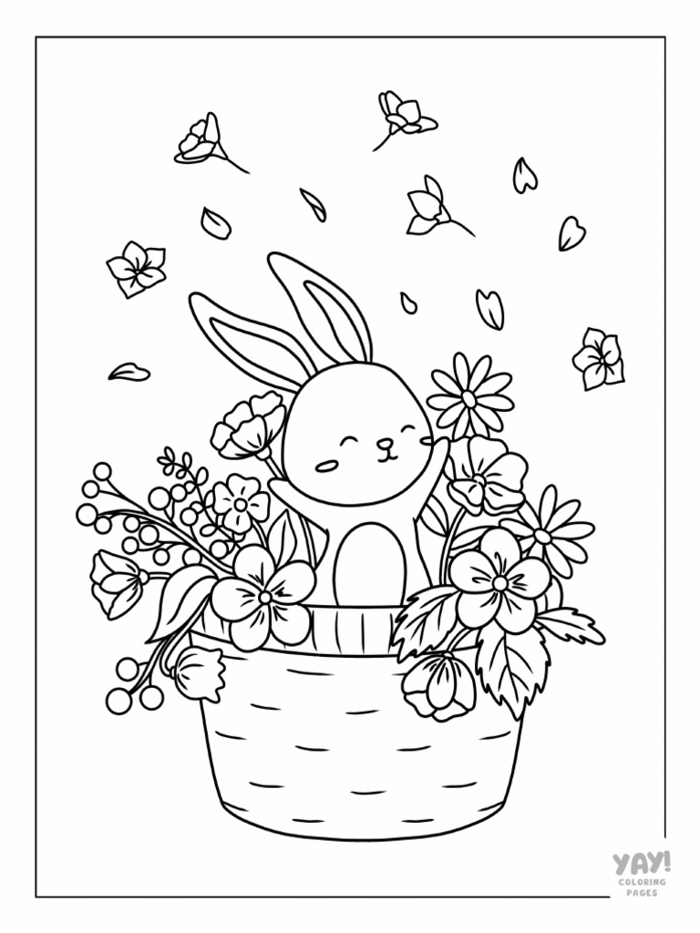Bunny Coloring Pages Bunny in Flower Basket | PDF