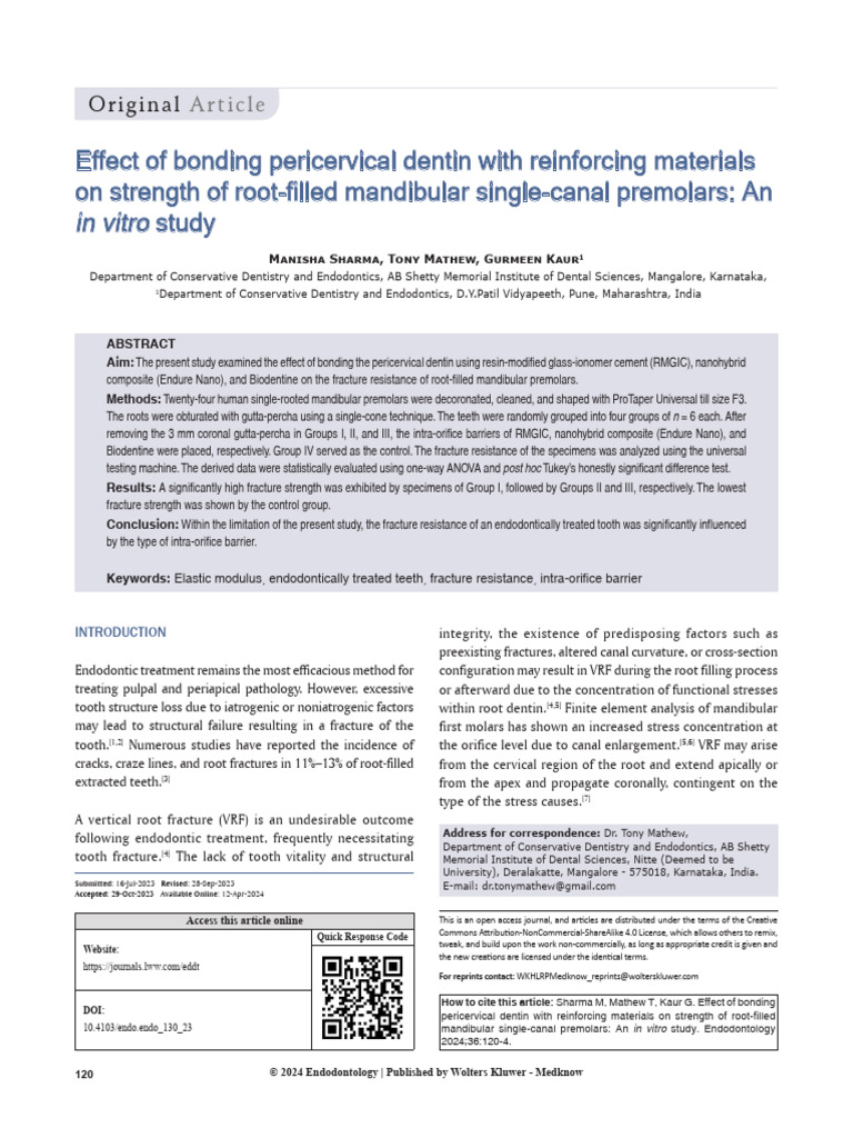 Effect of Bonding Pericervical Dentin With.4 | PDF | Tooth | Human Tooth