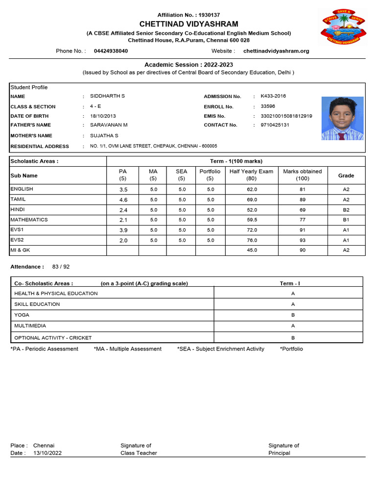 C Accts Easy5.0 Report Card 2022-2023 4E HALF YEARLY 33596 | PDF ...