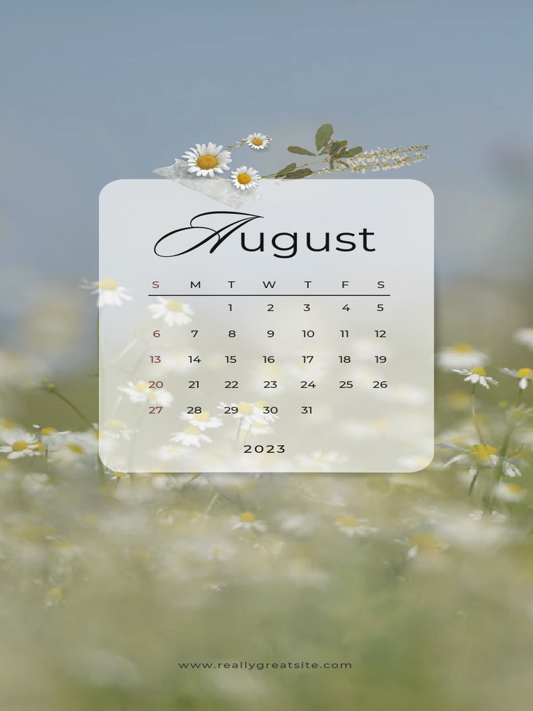 Blue Green Minimalist Floral August Calendar Instagram Story | PDF
