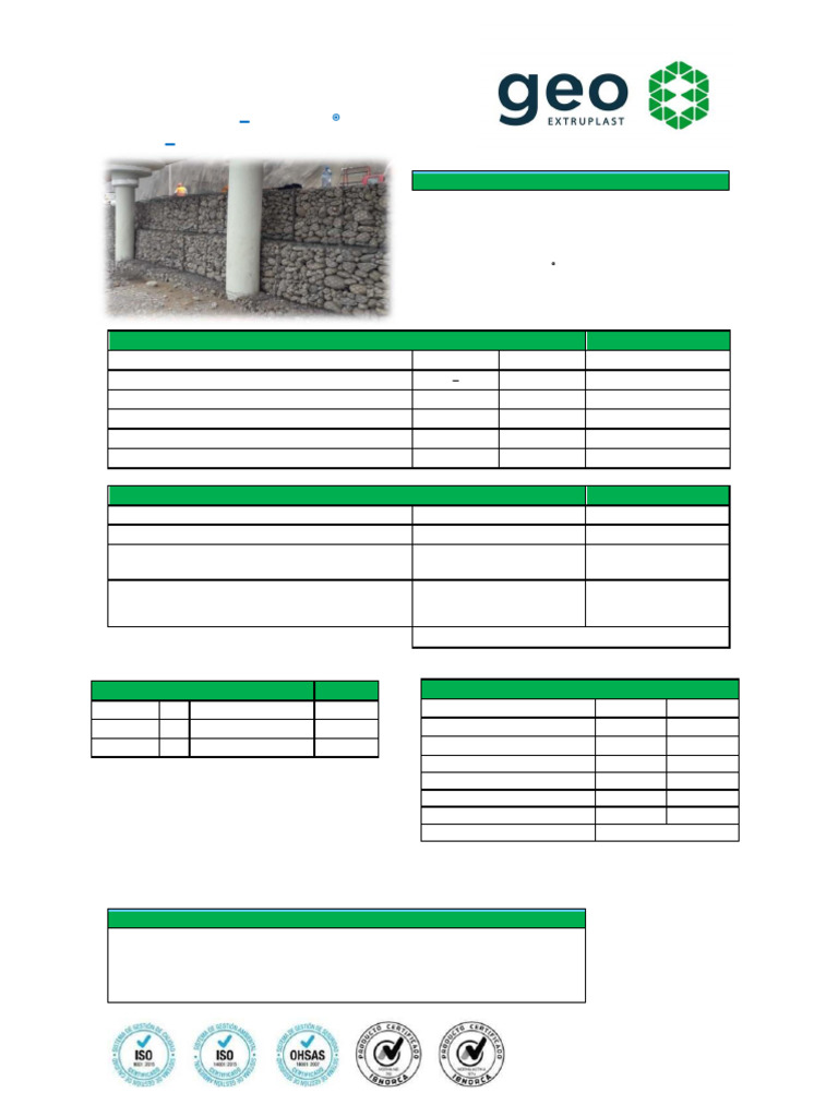 FICHA TECNICA GAVION 10x12 - 2.70x3.40 + PVC CORPORACION GEO EXTRUPLAST Sac | PDF | Ciencias ...