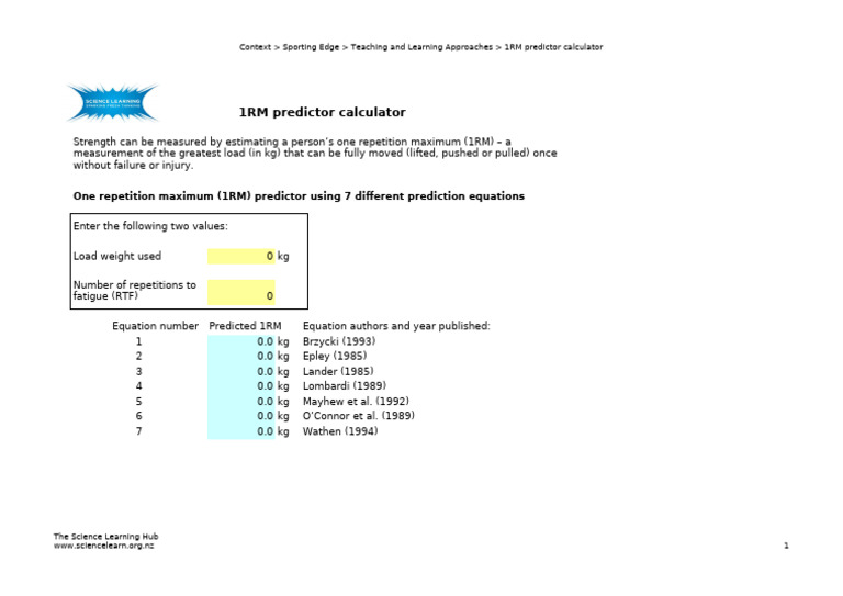 1RM Predictor Calculator20161111 16430 1l6qt4t | PDF