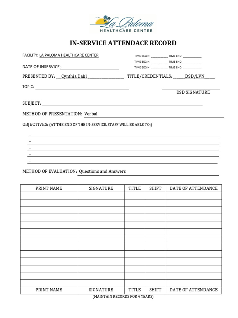 1 Inservice Attendace Record PDF | PDF