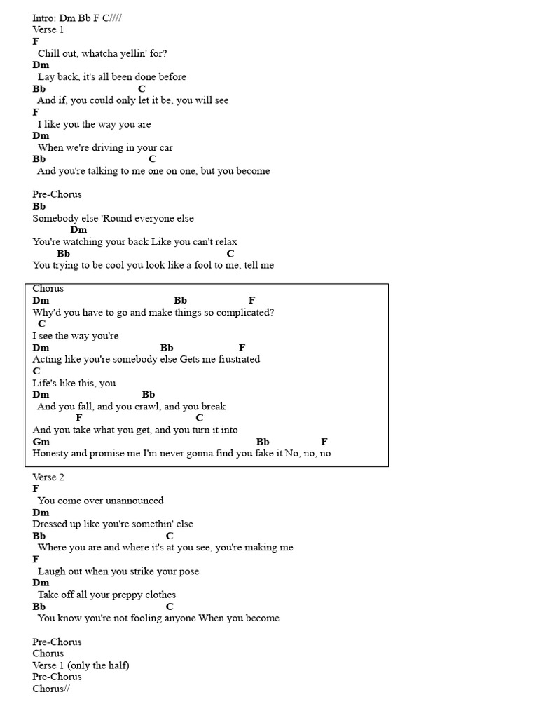 Complicated Chords for Avril Lavigne | PDF
