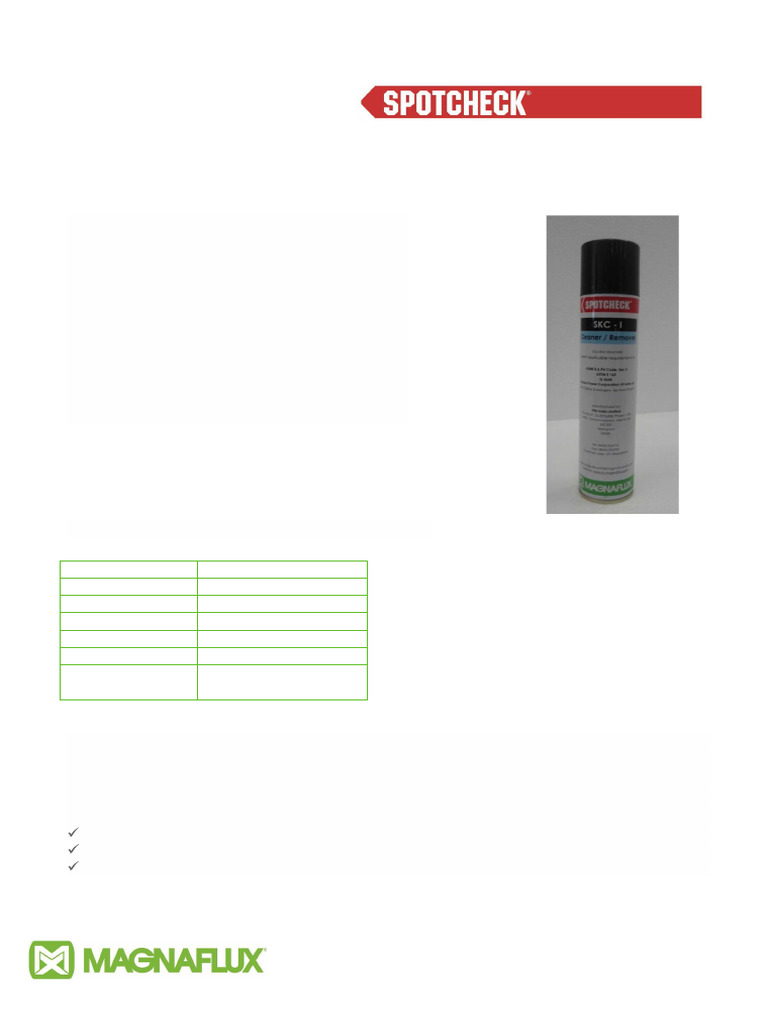 Spotcheck SKC I Product Data Sheet | PDF | Chemistry | Materials