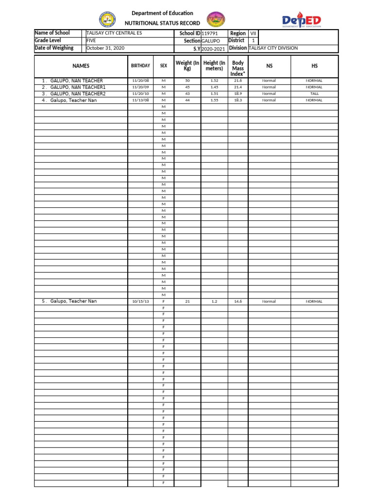 SF8(Nutritional Status Galupo) Automated | PDF | Overweight | Body Mass ...