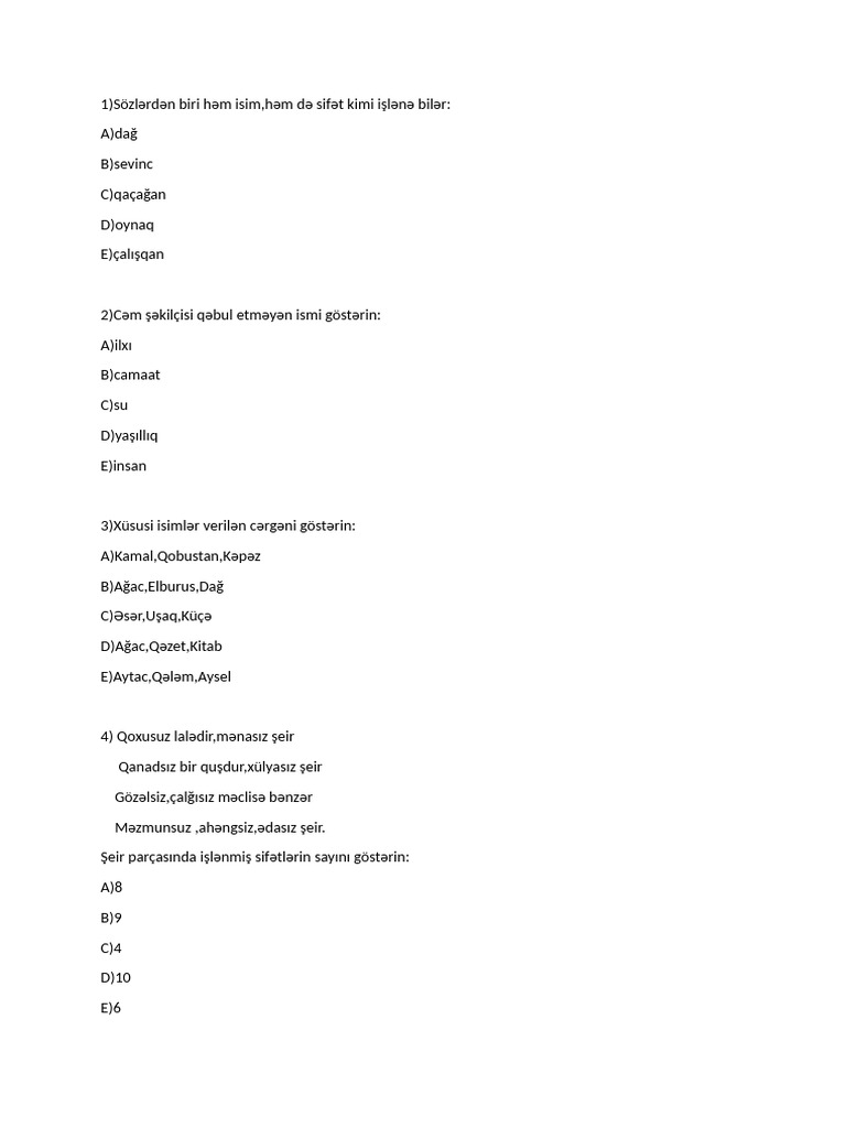 Azərbaycan Dili 8-Ci Sinif Sınaq.(9-Cu Siniflər Də Daxildir) | PDF