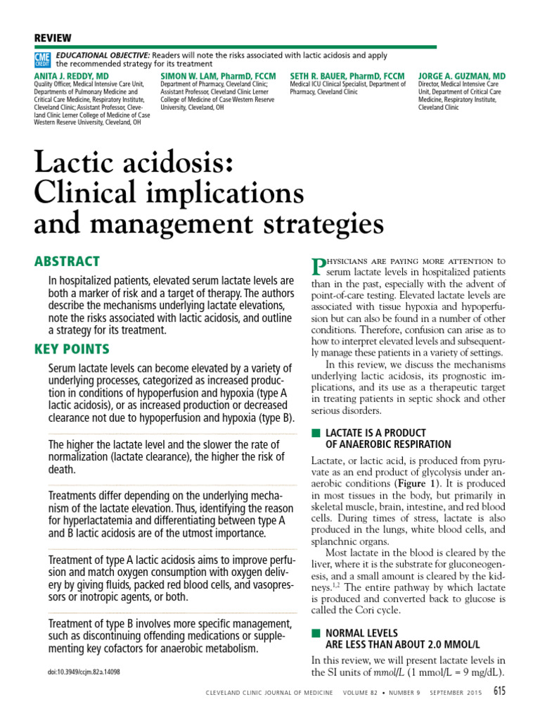 Lactic Acidosis: Clinical Implications and Management Strategies | PDF ...