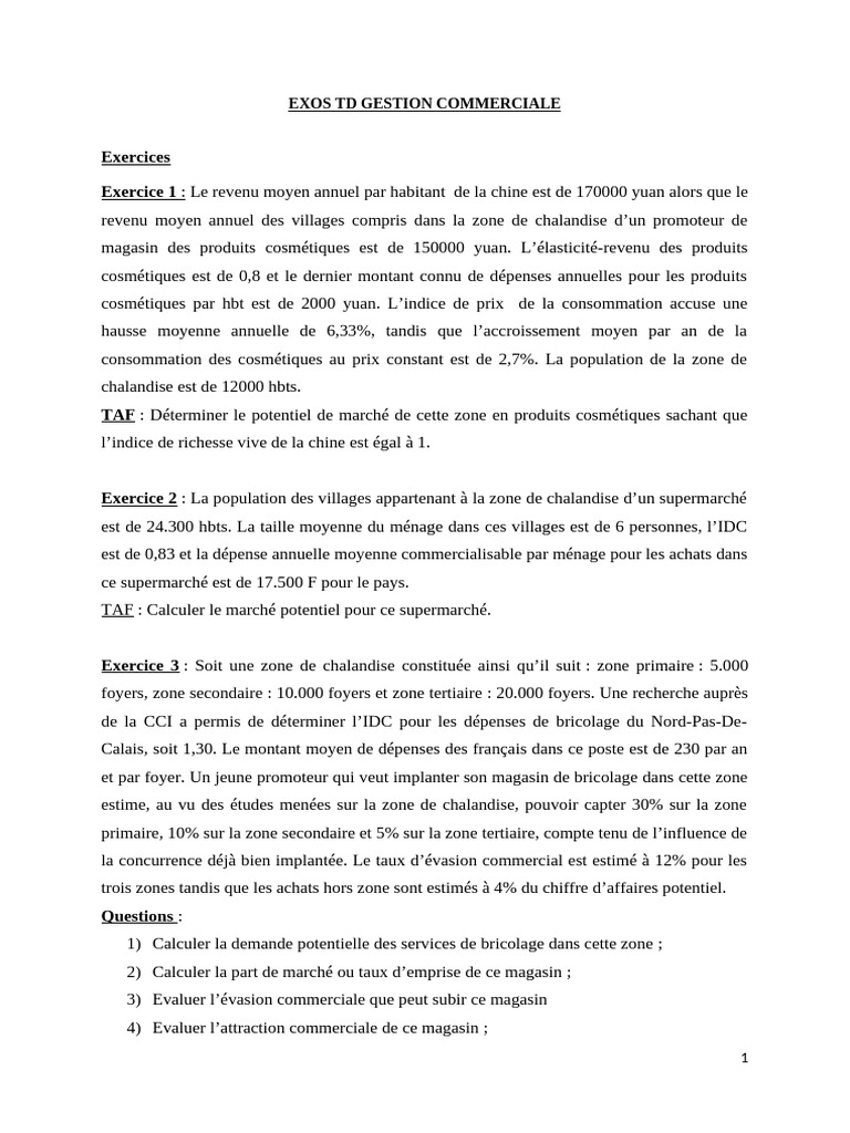 Potentiel de marché en gestion commerciale | PDF | Commerce de détail ...