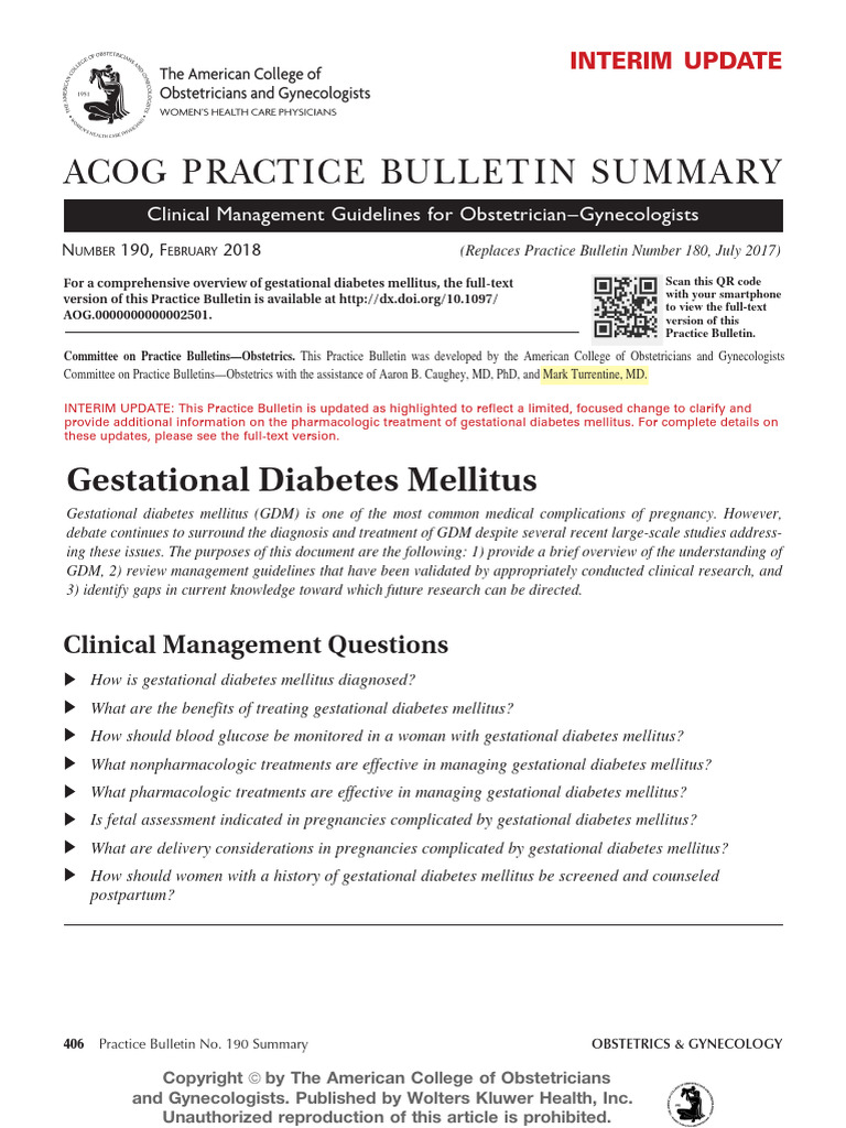 Acog Practice Bulletin No 190 Summary 2018 | PDF | Gestational Diabetes ...