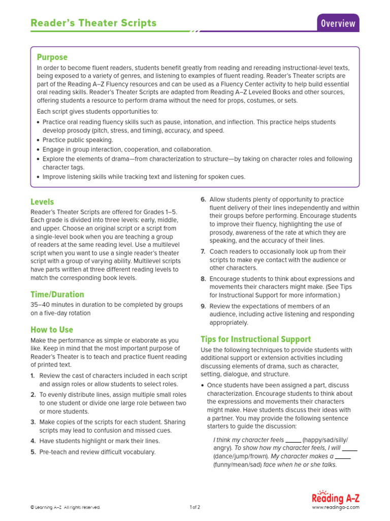 Readers Theater Scripts Overview | PDF | Linguistics | Behavior ...