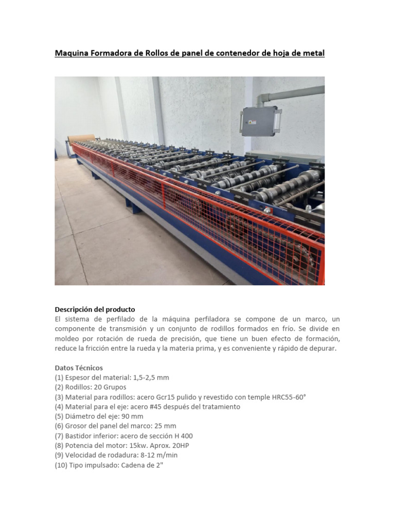 Maquina Formadora de Rollos de Panel de Contenedor de Hoja de Metal | PDF | Acero