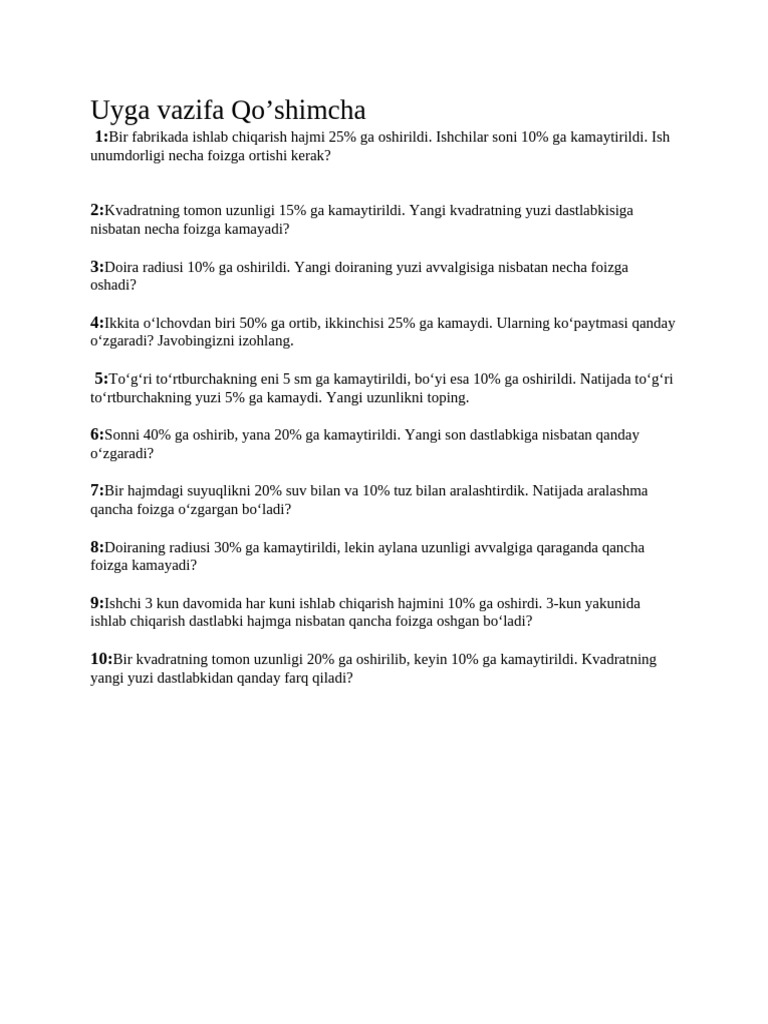 Uyga Vazifa Qo'schimcha | PDF
